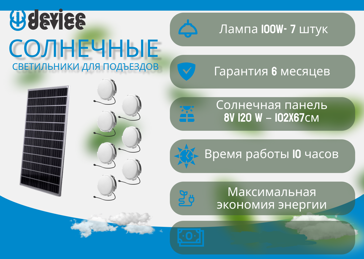 Солнечные светильники для подъездов с датчиками движения Solar panel ...